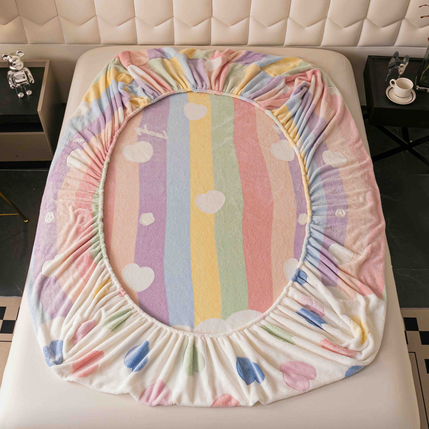 Husa Cocolino cu Elastic+2 Fete de Perna, Inimioare/Curcubeu-C9952 ...