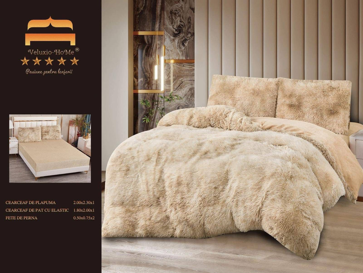 Lenjerie Cocolino Fluffy Pufoasa, cu Elastic, 4 Piese, Bej Deschis-M10 ...