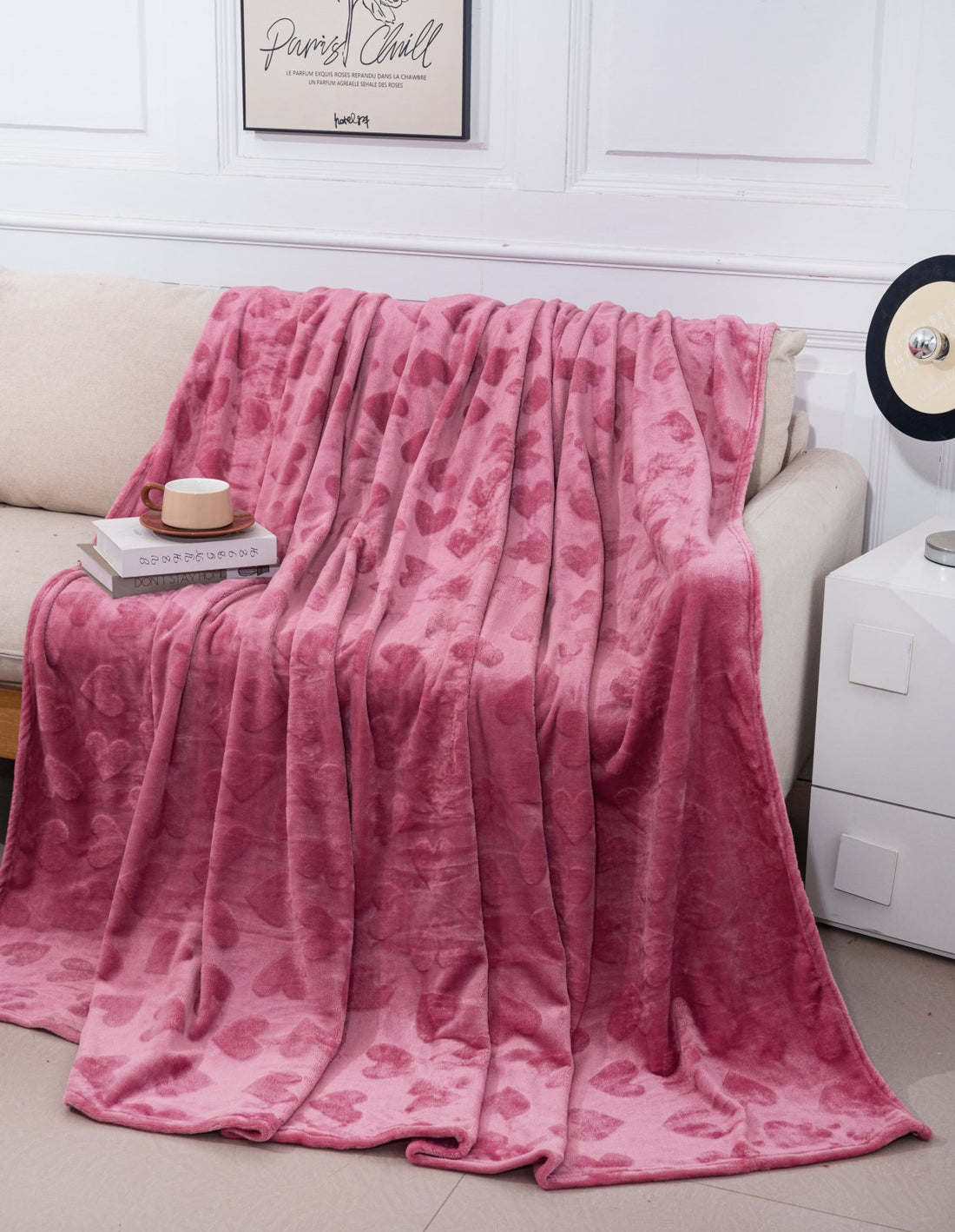 Patura Cocolino Subtire, 200x230cm, Roz/Inimi-A8242 – Casa Deluxe